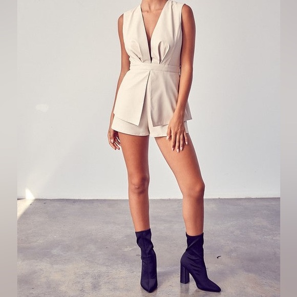 shopddmine | Pants & Jumpsuits | Deep V Leather Romper | Poshmark